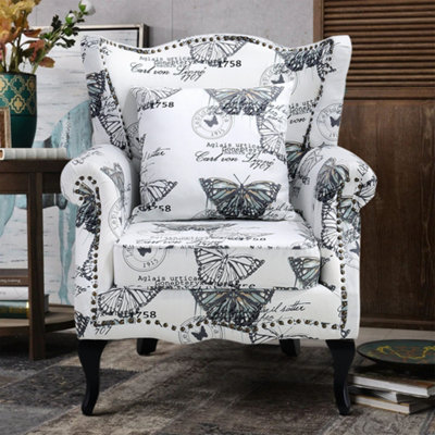 Butterfly Pattern Velvet Effect Occasional Armchair Lounge Chair Sofa Chair