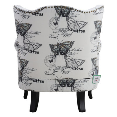 Butterfly Pattern Velvet Effect Occasional Armchair Lounge Chair Sofa Chair