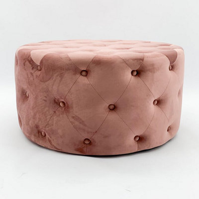 Buttoned Round Footstool - L80 x W80 x H45 cm - Pink | DIY at B&Q