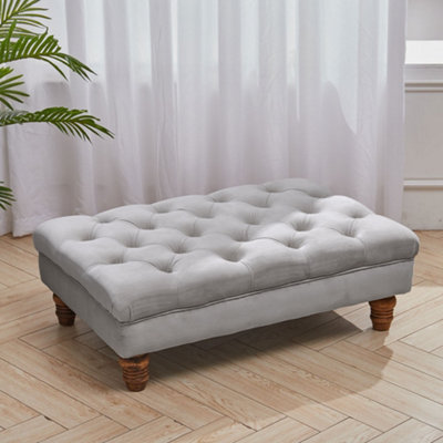Buttoned Velvet Rectangular Ottoman Footstool with Gourd-shaped Legs