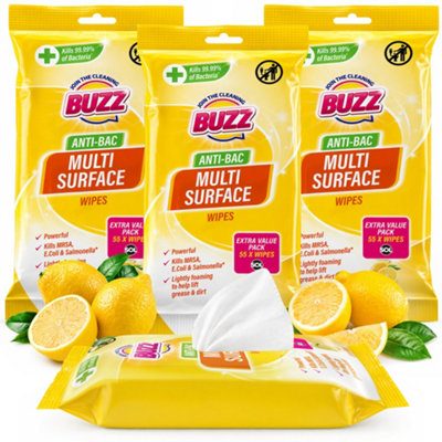 Buzz Antibacterial Wipes - 200pk - Lemon Scented Cleaning Wipes ...