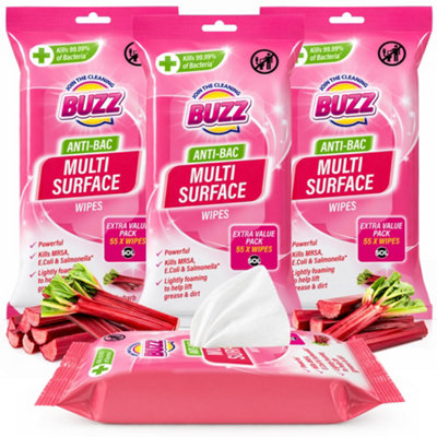 Buzz Antibacterial Wipes - 200pk - Rhubarb Scented Cleaning Wipes ...