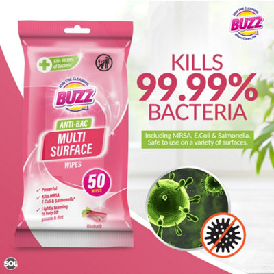 Buzz Antibacterial Wipes - 200pk - Rhubarb Scented Cleaning Wipes ...