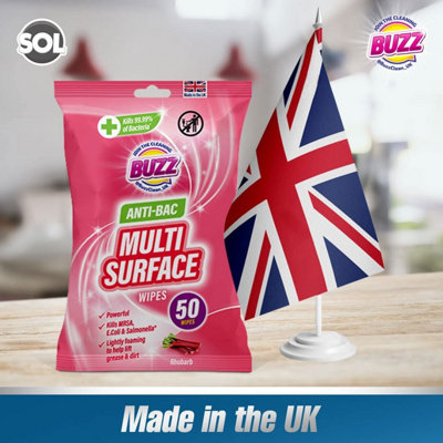 Buzz Antibacterial Wipes - 200pk - Rhubarb Scented Cleaning Wipes ...