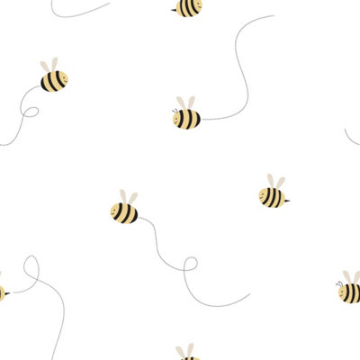 Buzzzy Bees Wallpaper in White