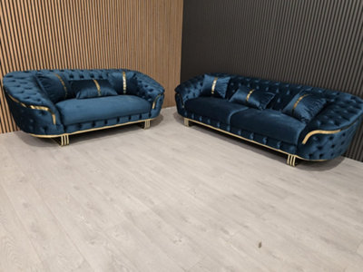 Bvlgari Special 3 Seater + 2 Seater Sofa Set Teal Velvet | DIY at B&Q