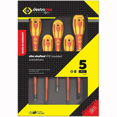 C.K Tools T49283D Dextro Slim 5 Piece VDE Insulated Screwdriver Set Slotted Pozi