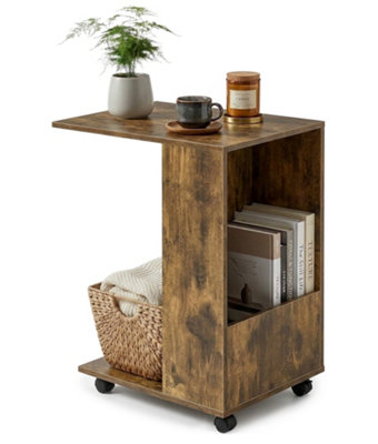 C-Shape Side Table Storage Unit with Compartment on Wheels, Vintage ...