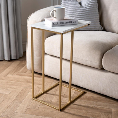 C Shape Table Side End Living Room Furniture Bedside Nightstand, Gold ...