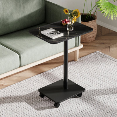 C Shaped Black Side Table with Wheels