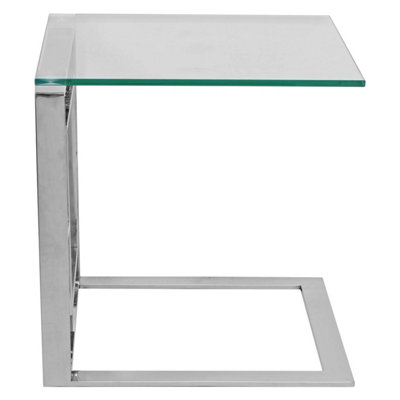 C Shaped Sofa Side Table With Clear Glass Top Coffee End Table For ...