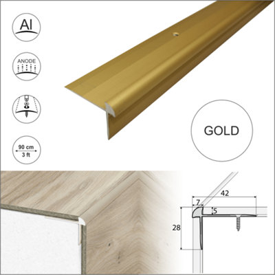 C29 42 x 28mm Anodised Aluminium LVT Stair nosing Edge Profile For 5mm ...