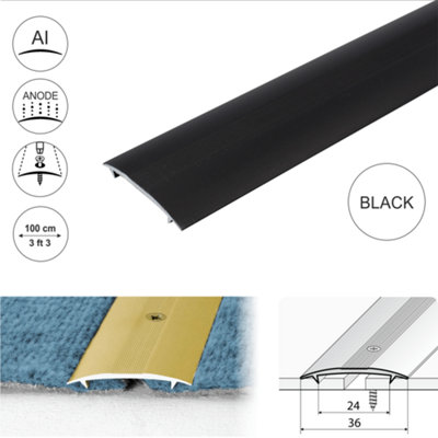C68 36mm Anodised Aluminium Carpet Cover Strip Profile - Black, 1.0m