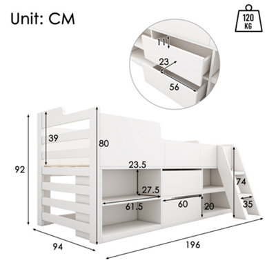 Cabin Bed Mid Sleeper Bed Frame Storage Kids Wooden bed Low Sleeper Bed Single Children's White ...
