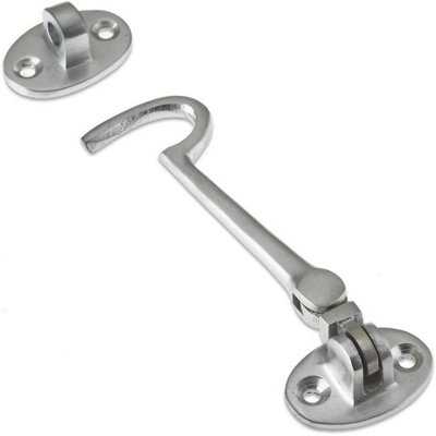Cabin Hook and Eye Latch 100mm - Satin Chrome Gate Hook, Door Latch ...