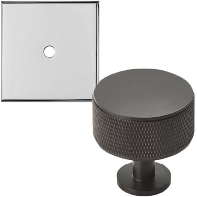Cabinet Door Knob & Contrasting Backplate Set - Knurled Kitchen Pull ...