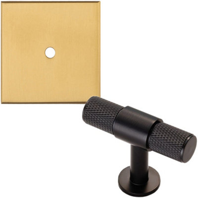 Cabinet Door Knob & Contrasting Backplate Set - Knurled T Bar Pull ...
