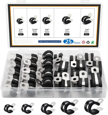 Cable Clamp Combination Kit, 25 piece stainless steel rubber padded ...