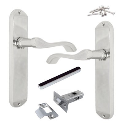 Cadenza Door Handles on Backplate Chrome Scroll Tubular Latch Set