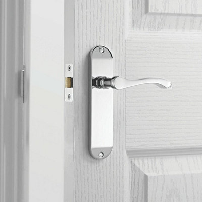 Cadenza Door Handles on Backplate Chrome Scroll Tubular Latch Set