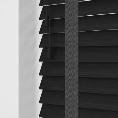 Caecus Blinds Faux Wood Tape Venetian Blind 50mm Slats Black 75cm Width ...