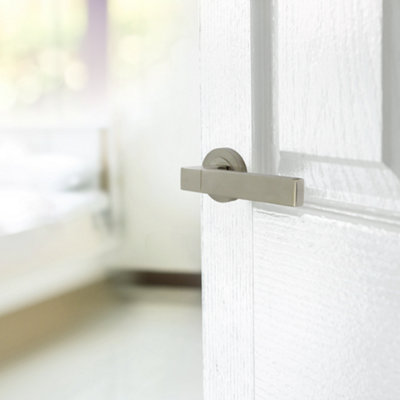 Cafri Line Door Handle Modern Satin Nickel Lever on Rose Internal Doors ...