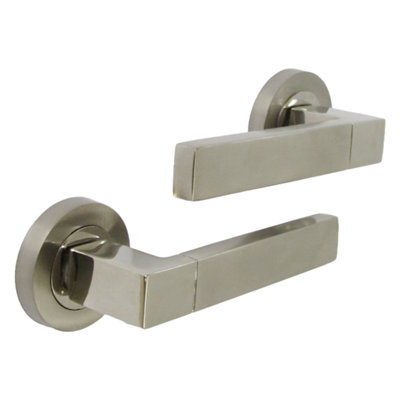Cafri Line Door Handle Modern Satin Nickel Lever on Rose Internal Latch ...
