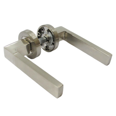 Cafri Line Door Handle Modern Satin Nickel Lever on Rose Internal Latch ...