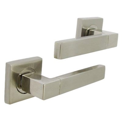 Cafri Line Door Handle Satin Nickel Rectangular Lever on Square Rose ...