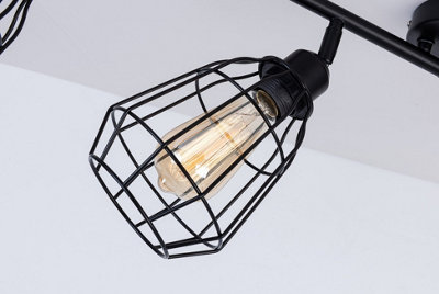 Caged Bar Ceiling Light, 4 Lights E27 Cap, Black Vintage Finish, LED ...