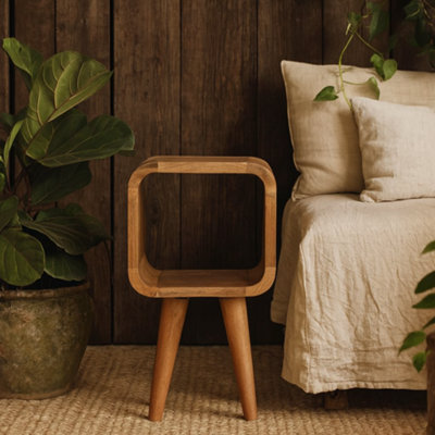 Cagliari Minimalist Curved Mango Wood Bedside Table, Solid Mango, 20 x ...