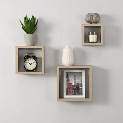 Cali Wall Floating Cube Box Shelf/Shelves Set of 3 Wall Hanging Display ...
