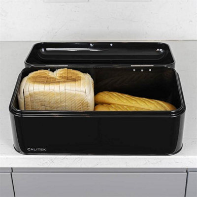 CALITEK Bread Bin Kitchen Counter Vintage Style Coated Carbon Steel Black