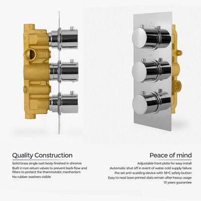 CALLA ROUND 3 DIAL 2 WAY BATHROOM CONCEALED THERMOSTATIC SHOWER MIXER ...