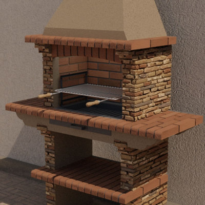 Callow 402L Stone Masonry Barbecue BBQ With Grill and Side Tables