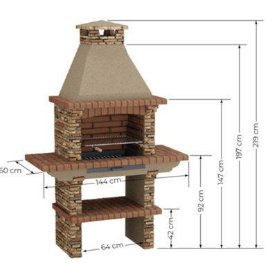 Callow 402L Stone Masonry Barbecue BBQ With Grill and Side Tables