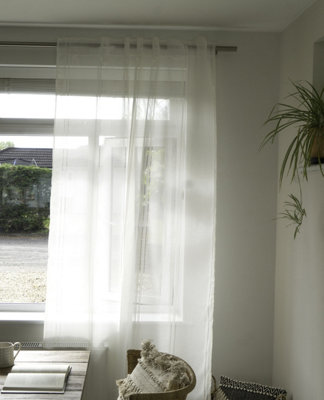Calm Ladder Stitch Linen Look Ivory Voile Panel