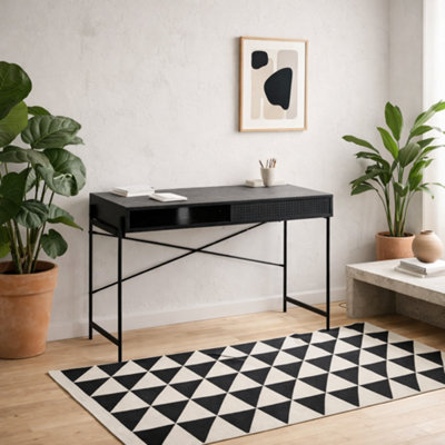 Cambridge Black Ash Office Desk with Sliding Mesh Door 1100 x 500 x 750 mm