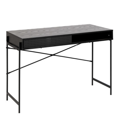 Cambridge Black Ash Office Desk with Sliding Mesh Door 1100 x 500 x 750 mm