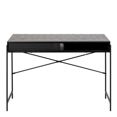 Cambridge Black Ash Office Desk with Sliding Mesh Door 1100 x 500 x 750 mm