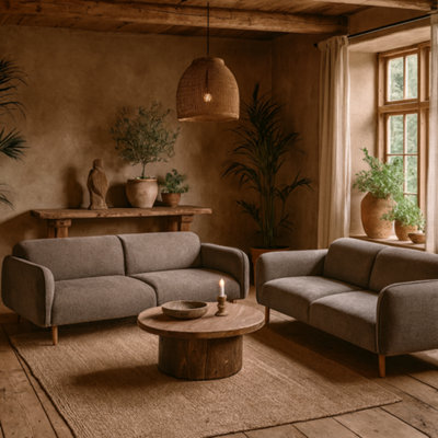 Cambridge Set of 2 Fay 3-Seater Sofas Dusty Brown Fabric with Oak Base