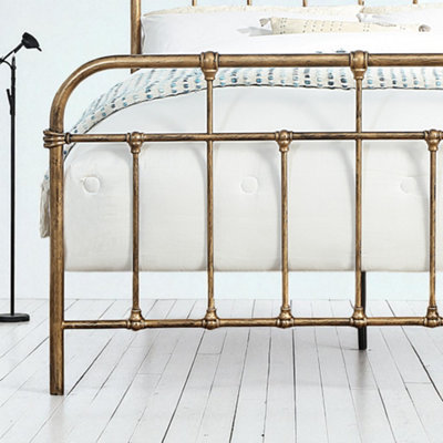 Camden Antique Brass Effect Victorian Hospital Metal Double Bed Frame