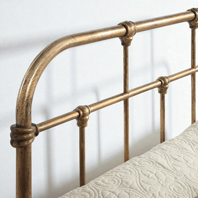 CAMDEN ANTIQUE BRASS EFFECT VICTORIAN HOSPITAL METAL SMALL DOUBLE BED FRAME