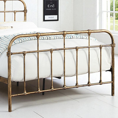 CAMDEN ANTIQUE BRASS EFFECT VICTORIAN HOSPITAL METAL SMALL DOUBLE BED FRAME
