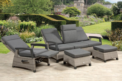 Camilla Rattan Reclining Lounge Set with Height Adjustable Table