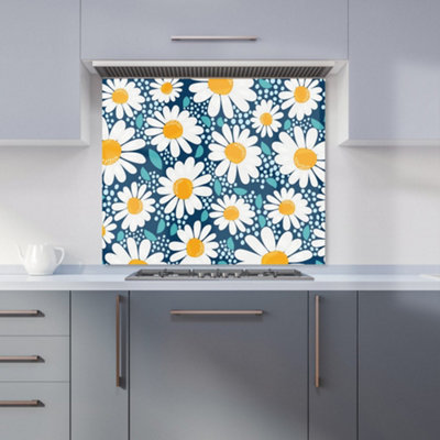 Camomile Flowers Premium Glass Kitchen Splashback W600mm x H600mm