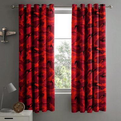 Camouflage Eyelet Curtains - Red