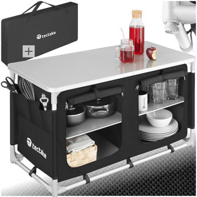Camping Kitchen - foldable aluminium frame, 4 compartments - black ...