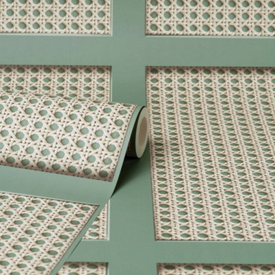 Cane Panel Wallpaper Sage Fine Decor FD42999