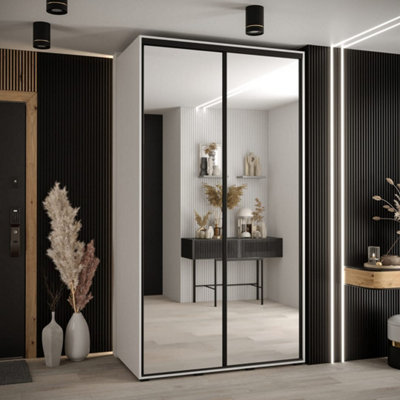 Cannes II Sliding Mirrored Door Wardrobe 130cm White - Bright, Modern ...